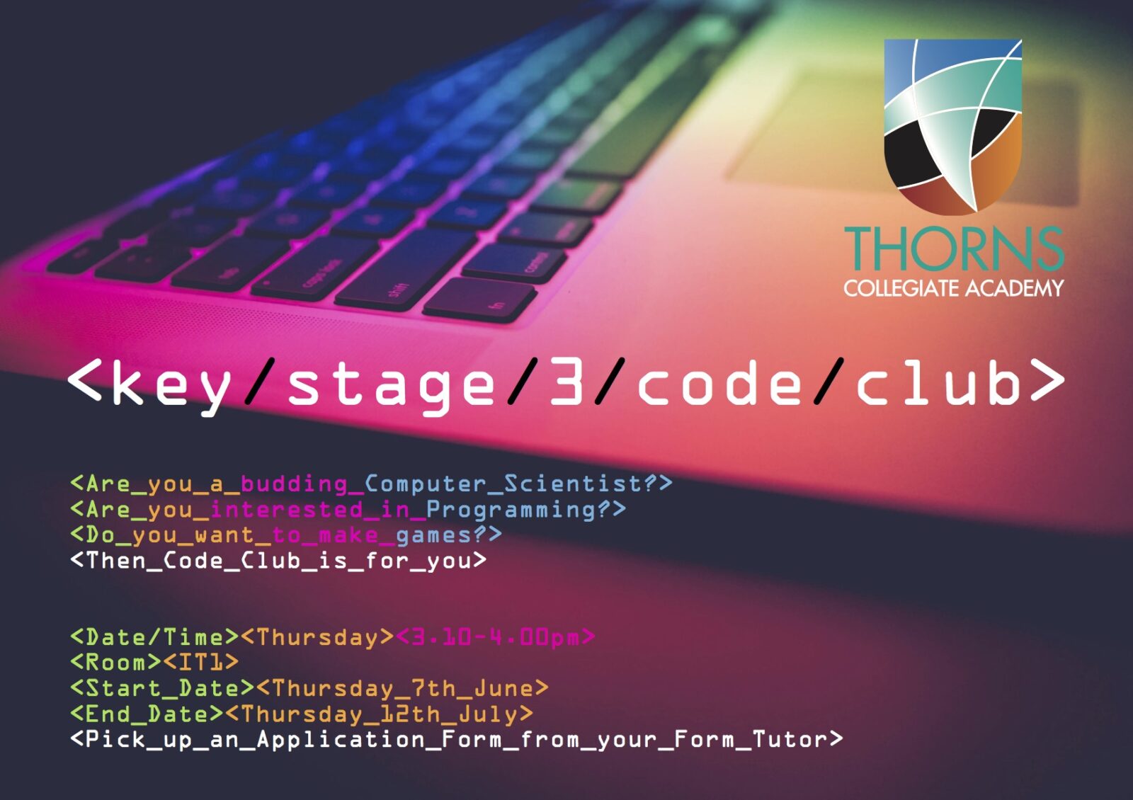 KS3 Code Club - Coming Soon - THORNS COLLEGIATE ACADEMY